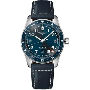 LONGINES Spirit Zulu Time Leather Strap Watch - Blue