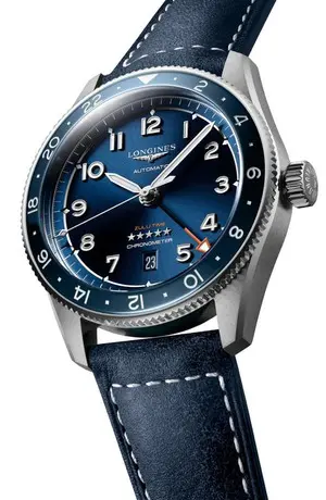 LONGINES Spirit Zulu Time Leather Strap Watch - Blue