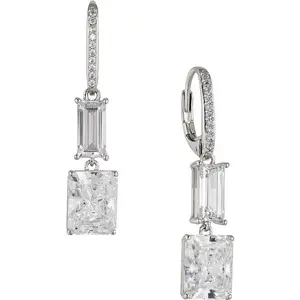 Nadri Double Drop Zirconia Earrings - Rhodium