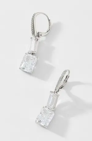 Nadri Double Drop Zirconia Earrings - Rhodium