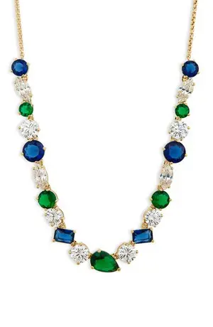 Nadri Cubic Zirconia Frontal Necklace - Gold With Sapphire