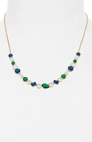 Nadri Cubic Zirconia Frontal Necklace - Gold With Sapphire