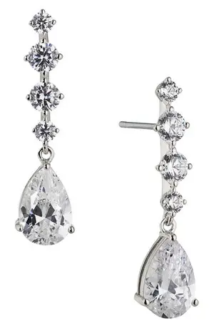 Nadri Teardrop Cubic Zirconia Drop Earrings - Rhodium