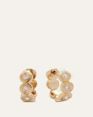 SYDNEY EVAN 14k Yellow Fluted Huggie Earrings With Diamonds - Gold