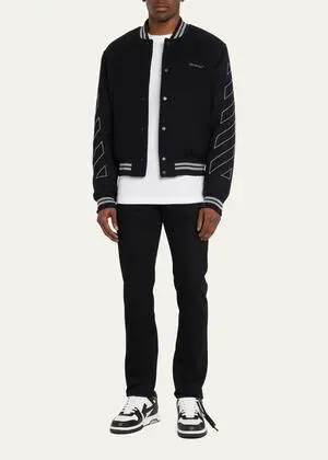 Off-White Men's Diagonal Outline Varsity Jacket - Black Melange