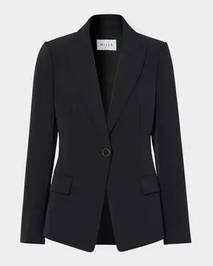 MILLY Avery Single-button Cady Blazer - Black