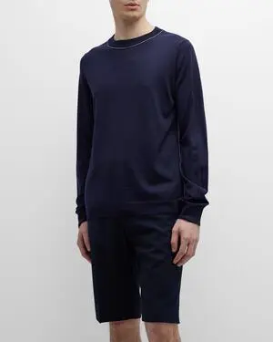 MAISON MARGIELA Men's Wool-cotton Sweater With Piping Navy/blue