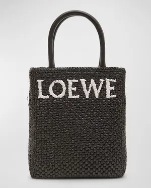 Loewe Standard A5 Tote Bag In Raffia With Leather Handles Black/white