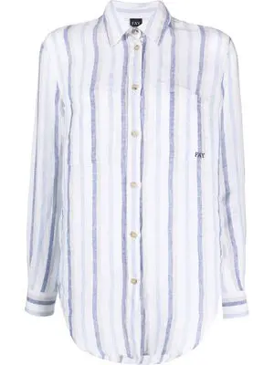 FAY Vertical-stripe Print Linen Shirt