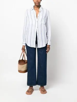 FAY Vertical-stripe Print Linen Shirt