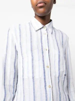 FAY Vertical-stripe Print Linen Shirt