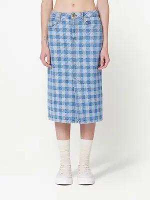 AMI Paris Gingham Denim Pencil Skirt