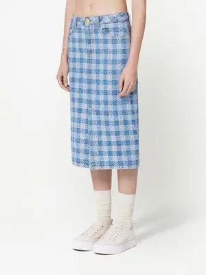 AMI Paris Gingham Denim Pencil Skirt