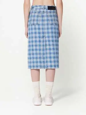 AMI Paris Gingham Denim Pencil Skirt