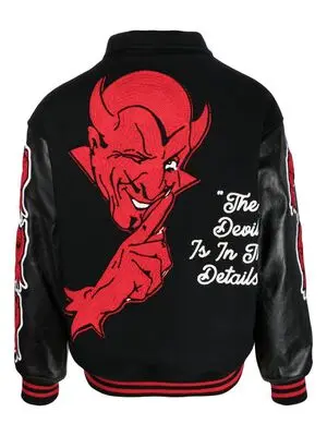 SAINT MXXXXXX Slogan Print Varsity Jacket - Black