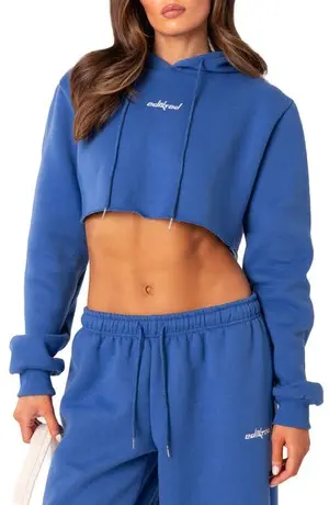 EDIKTED Brenna Crop Hoodie - Blue