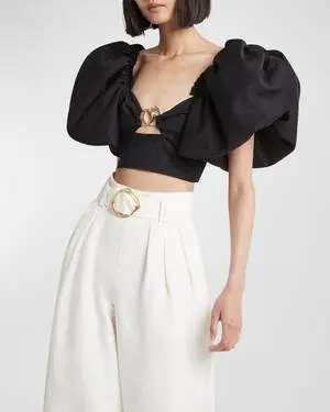 Aje Marcel Puff-sleeve Bodice Bustier Top - Black