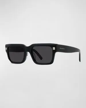 Givenchy Metal 4G Square Acetate Sunglasses Shiny Black Smoke