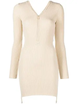 COURREGES Ribbed-knit Zip-up Dress