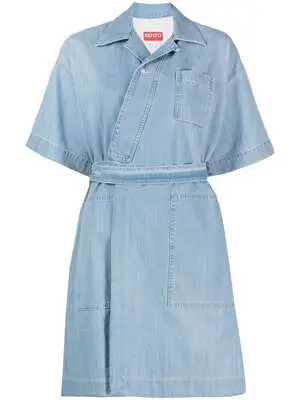 Kenzo Tied-waist Denim Wrap Dress