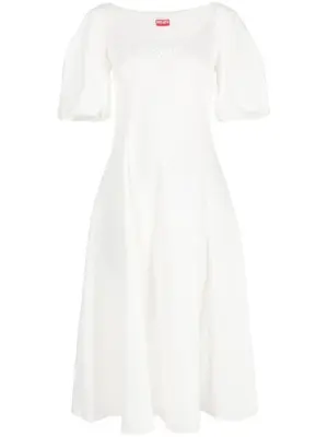 Kenzo Embroidered Puff-sleeve Midi Dress