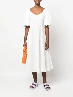 Kenzo Embroidered Puff-sleeve Midi Dress