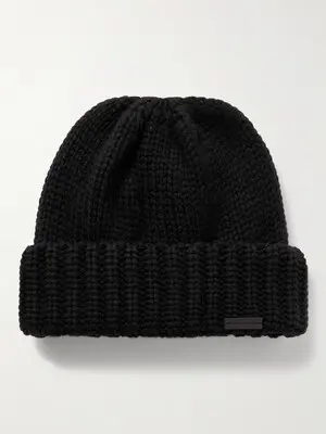 Saint Laurent Logo-appliquéd Ribbed Cashmere Beanie - Black