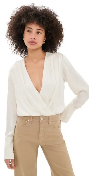 FAVORITE DAUGHTER The Date Blouse Thong Bodysuit - Ivory