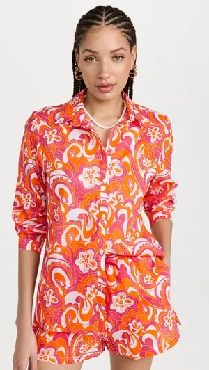 Playa Lucila Retro Top - Pink/orange Print