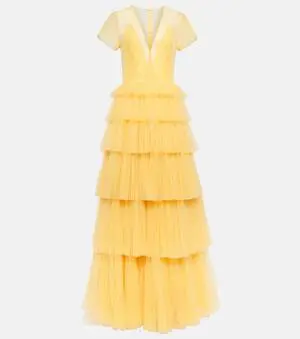 Costarellos Ruffled Tulle Gown