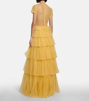 Costarellos Ruffled Tulle Gown