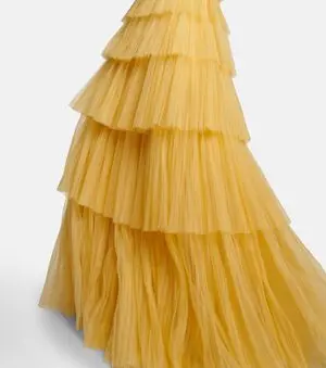 Costarellos Ruffled Tulle Gown