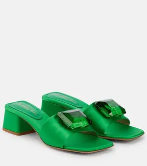 GIANVITO ROSSI Jaipur Embellished Satin Slides - Green