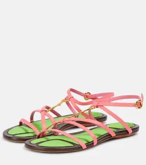 Jacquemus Embellished Leather Strappy Sandals - Pink