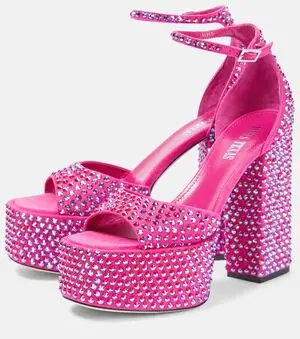 Paris Texas Metal Diamond Embellished Sandals - Pink