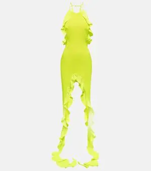 David Koma Asymmetric Ruffled Midi Dress