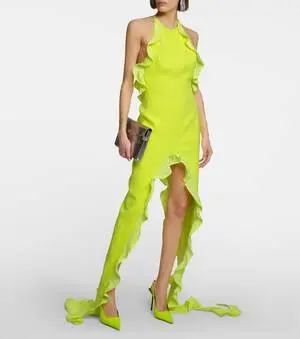 David Koma Asymmetric Ruffled Midi Dress