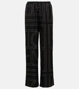 TOTEME Logo Wide-leg Silk Pants - Black