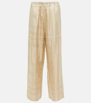 TOTEME Logo Wide-leg Silk Pants - White