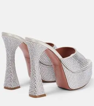 Amina Muaddi Dalida Embellished Platform Mules - Silver