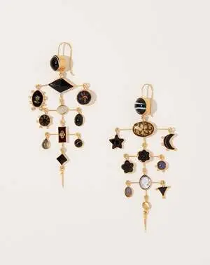 Grainne Morton Multilayer Balance Victorian Drop Earrings In Onyx