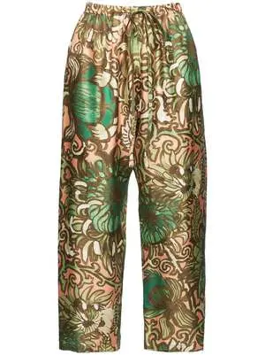 La DoubleJ Cropped Floral Trousers - Green