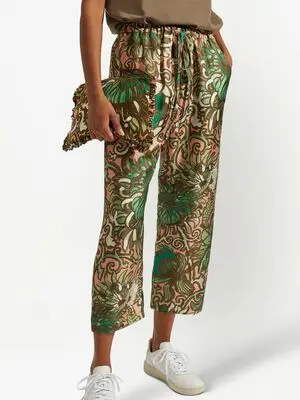 La DoubleJ Cropped Floral Trousers - Green