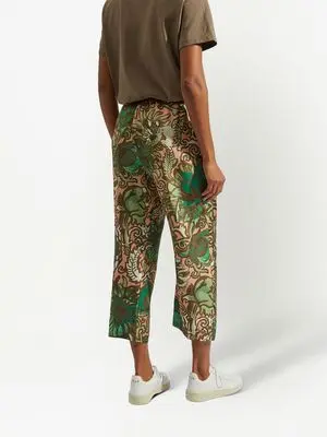 La DoubleJ Cropped Floral Trousers - Green