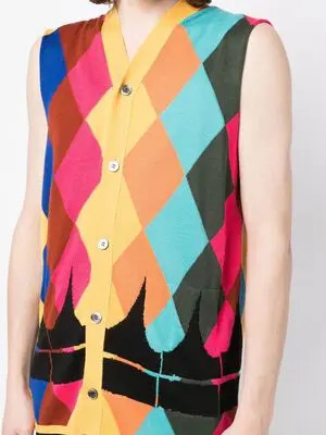 Comme Des Garçons Argyle Intarsia-knit Cardigan - Yellow