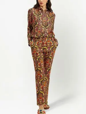 La DoubleJ Floral-print Flared Trousers - Black