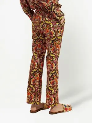 La DoubleJ Floral-print Flared Trousers - Black
