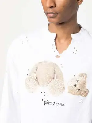 Palm Angels Bear-print Distressed-effect T-shirt