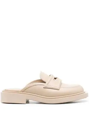 3JUIN Almond-toe Leather Mules