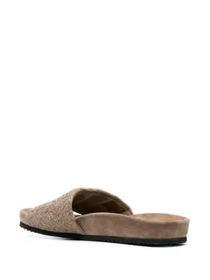 Brunello Cucinelli Embroidered-detail Suede Slippers